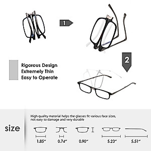 SKYOAK Unbreakable Evolved Folding Reading Glasses For Women Men Blue Light Blocking Anti UV Eyestrain Foldable Portable Compact Readers with Flat Hard Case Pocket Computer glasses 1.5 BLACK