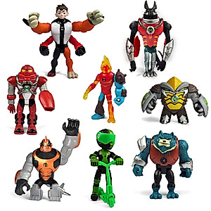Toysvill Protector of Earth Action Figures - 8 Figurines Set (Four Arms, Jetray, Overflow, Heatblast, Armored Cannonbolt, Humungousaur, Ben Tennyson, Bashmouth)