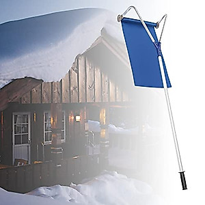 B Baosity Lightweight Snow Rake Durable Cleaning Tool Telescopic Rooftop Snow Removal Tool Removable with Wheels Adjustable Length for Garden, Argent