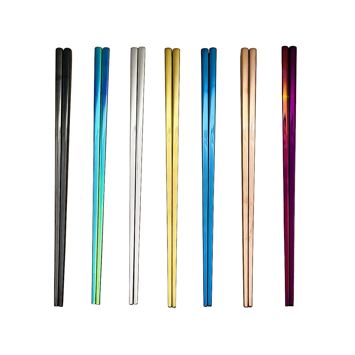 7 Pairs Multicolor Chopsticks Set, Reusable Stainless Steel Chopsticks, 304 Metal Japanese Chinese Style, Dishwasher Safe