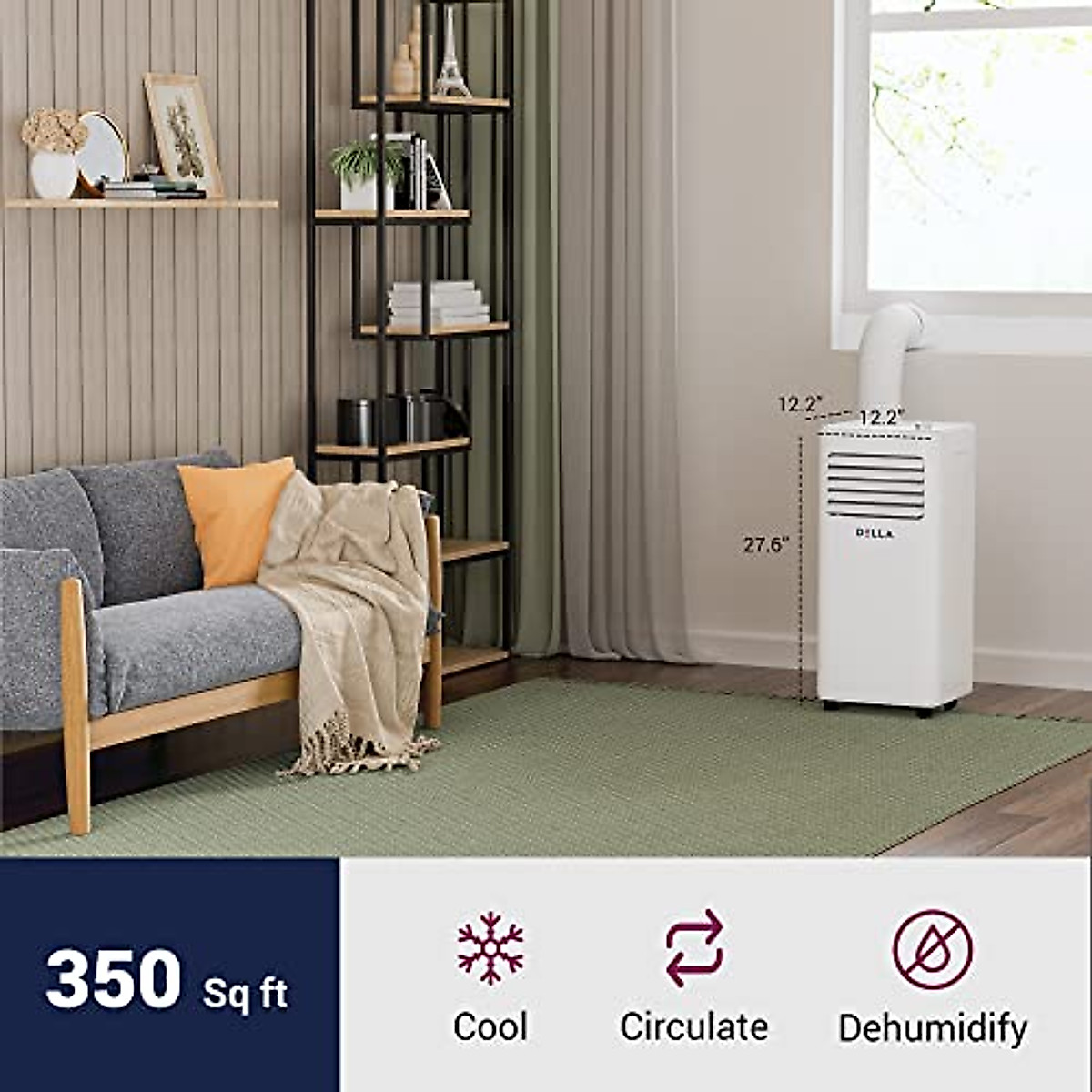 DELLA 8000 BTU Smart WiFi Enabled Portable Air Conditioner, Cooling, Dehumidifier & Fan Portable AC Unit w/Remote Control Window Kit, Cools Up To 350 Sq. Ft.