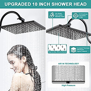 SWKB All Metal 10 inch Shower Head With Handheld Combo With Press Button 2-Way Diverter,Handheld Shower Wand,12 inch Adjustable Shower Extension Arm,Include 71 Inch / 6 ft Hose,Matte Black