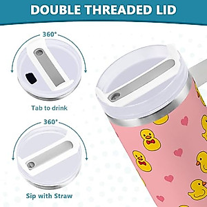 Caikeny Insulated Tumblers with Lid and Straw Ducks Hearts 30 oz Reusable Stainless Steel Cup Yellow Water Bottle Coffee Travel Tumbler Mug for Women Men