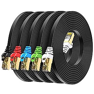 BUSOHE Cat8 Ethernet Cable 1FT 5 Pack Multi Color, Cat-8 Short Flat RJ45 Computer Internet LAN Network Ethernet Patch Cable Cord, 40Gbps 2000MHz Faster Than Cat7/Cat6, for Router,Modem,Xbox - 1-Feet