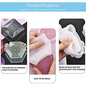 Box Resin Molds Silicone, 4 Pcs Jewelry Epoxy Mold Sets with Heart Shape, Hexagon, Square and Flower for Storing Earrings, Rings, Coins, Keys or Making Flower Pot, Ashtray, Pen & Candle Holder