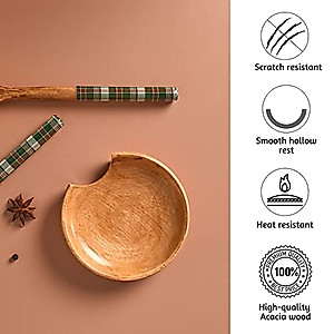 Folkulture Acacia Wood Spoon Rest for Stove Top, Coffee Spoon Rest for Kitchen Counter, Round Kitchen Spatula Holder for Countertop, Spoon Holder Boho, Farmhouse Spoon Rest (4.7 Inches - Natural)