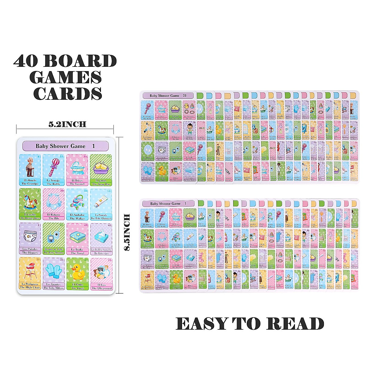 Ambercalm Baby Shower Games in Spanish English,Mexican Bingo Juegos para Baby Shower en Español,Baby Bingo for Baby Shower Boy Girl,Funny Spanish Bingo Card Games for Up to 40 Players