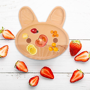 BESTOYARD Easter Bunny Plate Wooden Serving Platter Bunny Shaped Wood Tray Easter Rabbit Plates Appetizer Platter Bread Salad Display for Parties Holidays Family Dinners and More