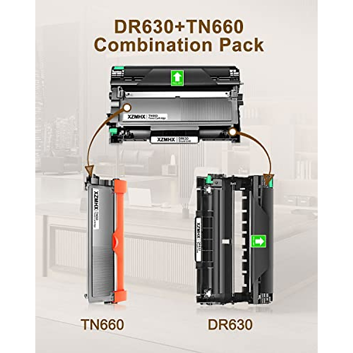 XZMHX Compatible Drum Unit and Toner Cartridge Replacement for Brother TN660 TN 660 TN630 TN 630 DR630 DR 630 High Yield for HL-L2300D HL-L2380DW DCP-L2540DW MFC-L2740DW Printer (DR630+TN660)