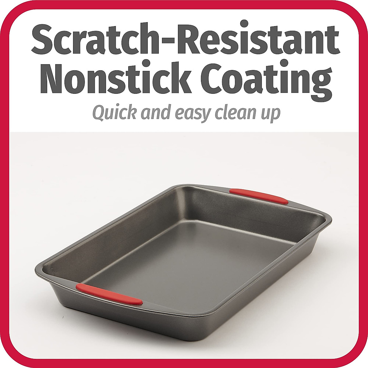 Goodcook Mega Grip 13" x 9" Nonstick Steel Cake Baking Pan with Silicone Grip Handles, Gray