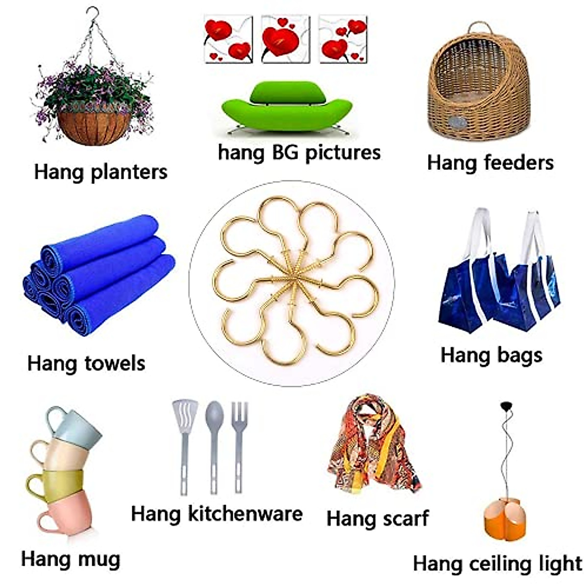 Bonayuanda 50 pcs Metal Screw-in Ceiling Hooks Cup Hook,Screw Hanger for Hanging Plants Mugs Kitchen Utensils Wind Chimes 1-1/4" (Gold)