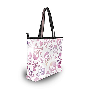 Woman Tote Bag Travel Shoulder Handbags Purple Skull for Work Travel Business Beach