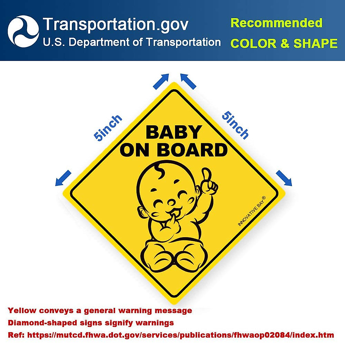 2023 Design- Baby on Board Sticker Sign (3 Pack), Baby Board, Baby car Sticker, Baby car Decal, US Department of Transportation Recommend Color & Shape,Kid Safety, 5”by5” by Innovative Bay
