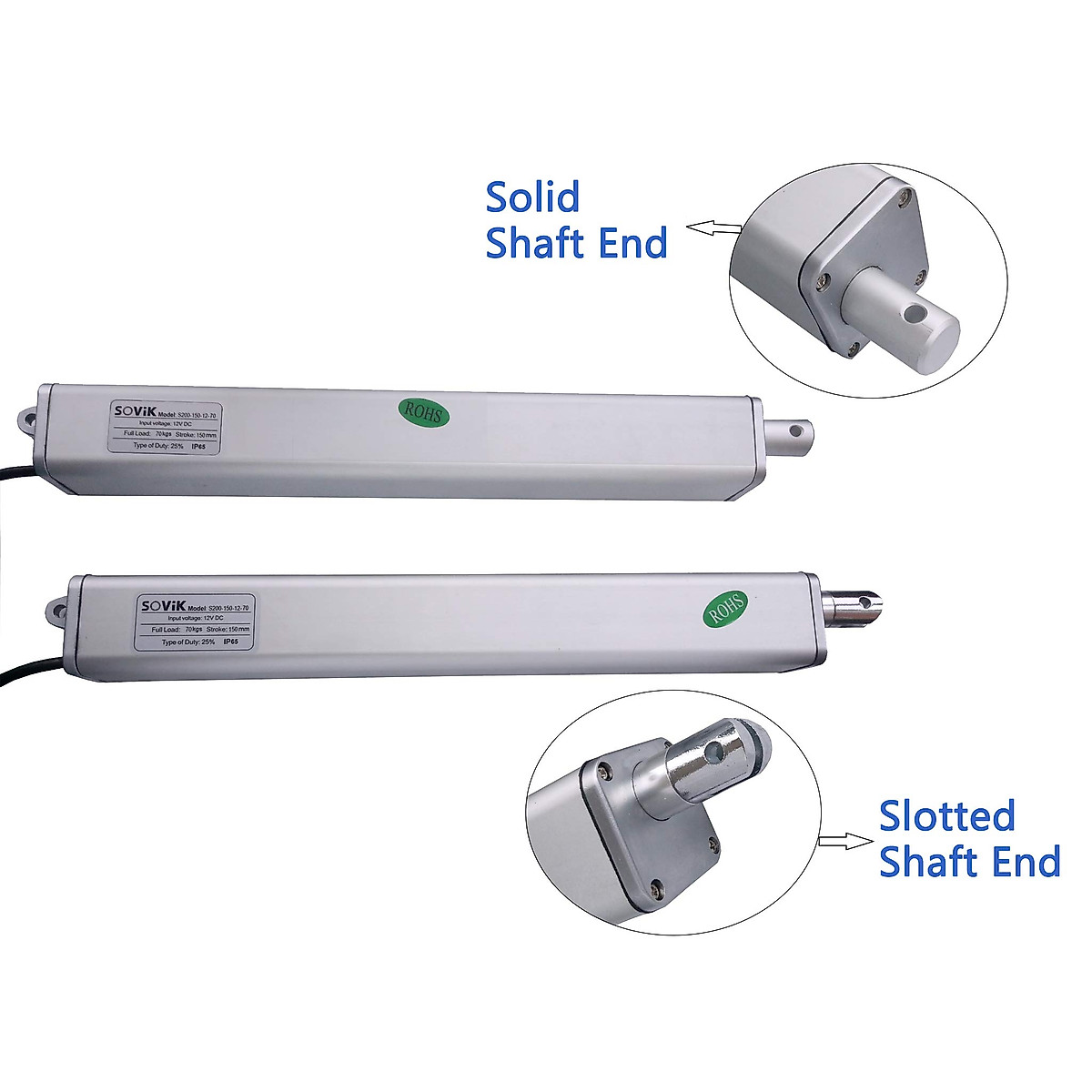 SOViK 12V DC 24 inch Stroke Linear Actuator Electric Cylinder with Mounting Brackets Max Force 150 pounds Speed 3/5" per sec Square Tube 7/4"(W) x7/4"(H) (Slotted Shaft End)