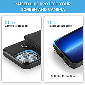 OUTXE iPhone 13 Pro Max Case Wallet for Women, Leather iPhone 13 Pro Max Wallet Case with Card Holder Wrist Strap Zipper, iPhone 13 Pro Max Purse Case Cover, 6.7 inch (Black)