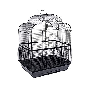 BSBMIEQM Universal Bird Cage Seed Catcher,Seed Catcher Guard Net Cover,Parrot Nylon Mesh Net Cover,Soft Airy Cage Net Stretchy Skirt for Round Square Cages(Circumference 50 inch to 90 inch，Black)…