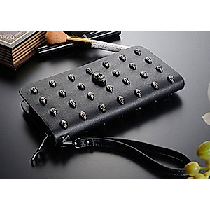 Yesiyan Women's Vintage Punk Leather Card Holder Wallet Skull Clutch Purse Black