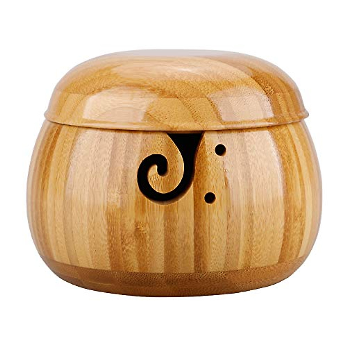 Pannow Bamboo Yarn Bowl, Knitting Yarn Bowls with Holes, Handmade Craft Knitting Bowl Storage Knitting and Crocheting Accessories Kit Organizer, 6 x 3 Inch