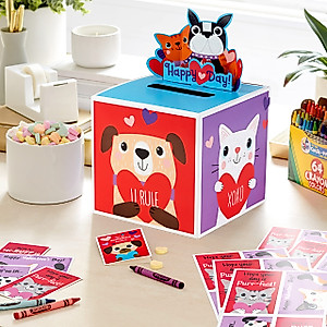 Hallmark Valentines Day Cards for Kids and Pop Up Mailbox for Classroom Exchange, Cats and Dogs (1 Box, 32 Valentine Cards, 1 Teacher Card)