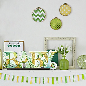 Haooryx Greenery Baby Shower Wooden Table Centerpieces, Greenery Baby Wooden Letter Sign Baby Shower Party Sign for Baby Boys and Girls Gender Reveal Party Baby Baby Shower Decor Supplies Photo Props