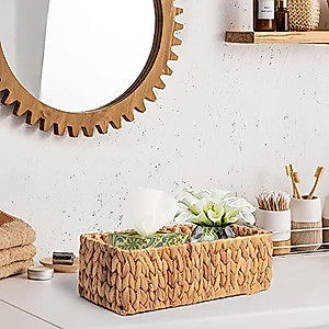 JS HANGER Hand-Woven Storage Baskets, Decorative Water Hyacinth Wicker Baskets for Paper Towel Organizing, 14.9"L x 6.3"W x 4.7"H, 2-Pack