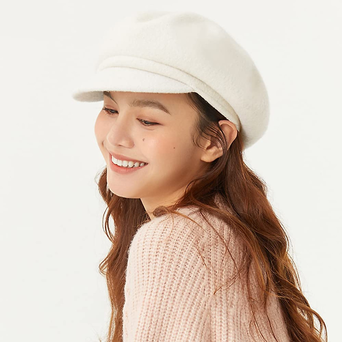 OHYOGA Wool Beret Hat Solid Color French Artist Beret Newsboy Cap for Women Girls SLH2T136, White