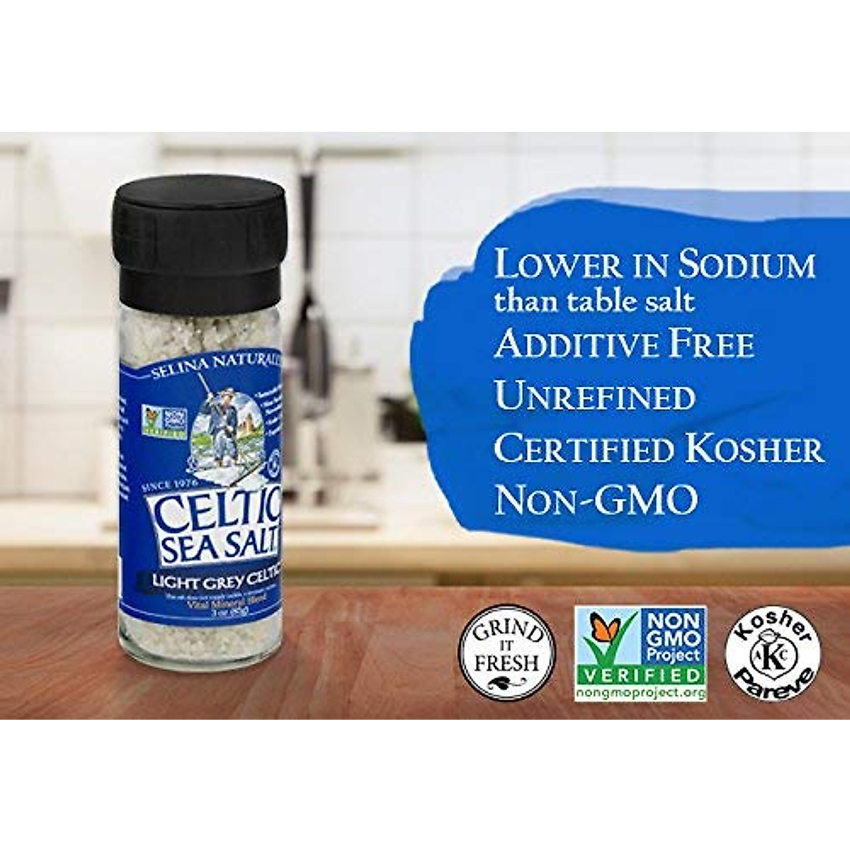 Celtic Sea Salt, Light Grey Grinder, 3 oz White