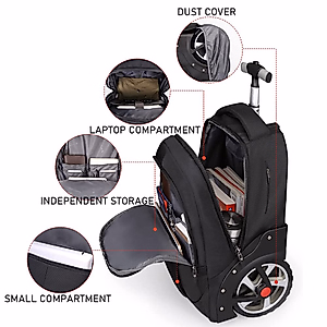 WMHYLYH 22 Inch Rolling Backpack, Waterproof Backpack with Wheels for Business and Travel Commuter, Carry on Laptop Backpack for Women and Men Adult (black)