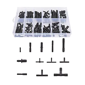 BELOMI Vacuum Connector Assortment, 113 Pcs Nylon Barbed Type Vacuum Tubing Connector Assortment Kit, Universal 12 Sizes Hose Tee Reducer and Straight Connectors, Vacuum Hose Line Fittings