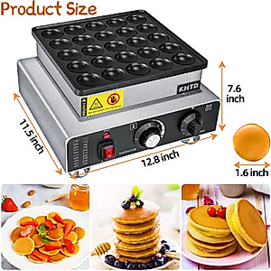 KHTD Mini Pancake Maker Machine, 25PCS Electric Nonstick Dutch Pancake Maker, 1.6 Inches Commercial Muffin Maker with Thermostat & Timer Control for Home Restaurant Snacks (12.8"D x 11.5"W x 7.6"H)