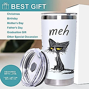 DJY Meh - 20oz Black and White Cat Stainless Steel Tumbler with Lid Cute Cat Vacuum Insulated Tumbler Coffe Cup Water Wine or Coffee Home Gifts to Daughters Friends and Colleague Raffle Gifts