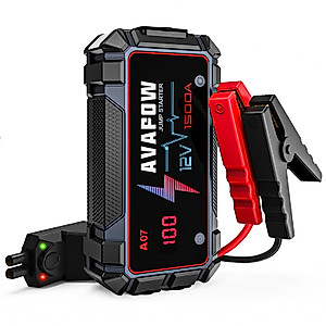 AVAPOW Car Jump Starter Battery Jumper Starter Portable Jump Boxes Car Battery Jump Starter Battery Pack with Jumper Cable 1500A for Vehicles (12V 7L Gas/5.5L Diesel Engine), LED Light/USB QC3.0