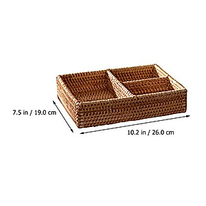 BESPORTBLE Rattan Basket Divided Woven Storage Case 3- Compartment Wicker Organizer