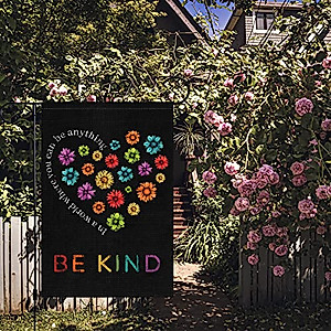 Spring Be Kind Daisy Garden Flag 12x18 Double Sided, Small Burlap In A World Where You Can Be Anything Motivational Garden Yard Flags Welcome Friends for House Outside Outdoor Holiday Decor (ONLY FLAG)