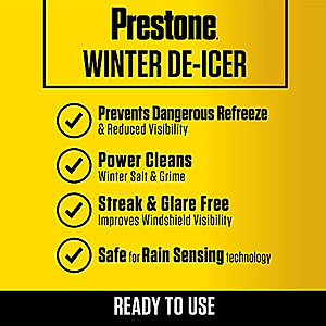Prestone AS253 De-Icer Winter Windshield Washer Fluid, Freeze Protection up to -34°F, Power Cleans Winter Salt and Grime, Deices & Prevents Dangerous Refreeze, Streak Free & Glare Free, Safe for Rain Sensing Wipers, 1 Gallon Includes NOIS Tissue Pack