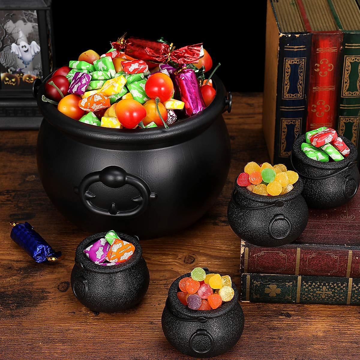 TOYANDONA 12 PCS Halloween Black Cauldrons Candy Cauldron Kettles Halloween Party Candy Bucket for Kids