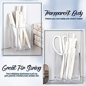 Acrylic Pen Holder for Desk - Includes Metal Keychain – Acrylic Pencil Holder Clear Makeup Brush Holder – Acrylic Desk Accessories, Stationery Organizer for Office Desk Accessory - 1-Piece, 2.6x2.6x4"