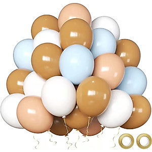 Brown and Blue Party Balloons, 50pcs 12 inch Brown Blue White Blush Latex Balloons Neutral Color Balloons for Gender Reveal Wedding Birthday Baby Shower Graduation Party Decoration