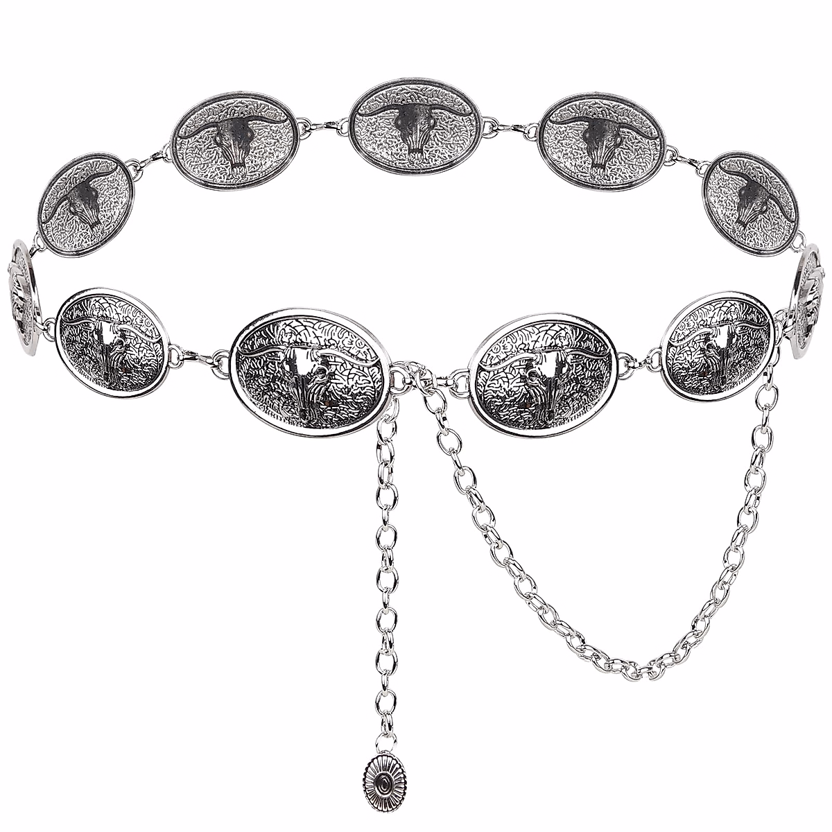 Monoluxe Chain Western Belts for Women Sliver/Gold Concho Cowgirl Link Boho Waist Chain for Dress Jeans