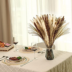 Dolicer 80 Pcs Dried Pampas Grass, 17'' Pampas Grass Decor, Natural Pampas Boho Flowers Bouquet White Pampas Grass Brown Pampas Reed Pampas Bunny Tail Boho Decor for Home Wedding Farmhouse