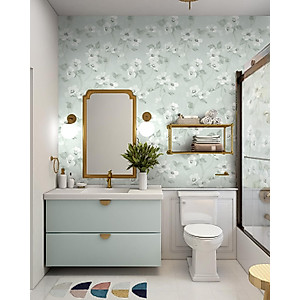 Naphite Green Floral Peel and Stick Wallpaper Boho Contact Paper for Cabinets Sage Green Flower Watercolor Contact Paper Modern Self Adhesive Removable Wallpaper for Bedroom Decor 17.3inW 78.7inL