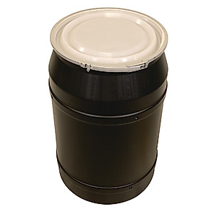 Eagle 55 Gallon Plastic Drum with Lid, Metal Lever-Lock, 36.4"x22.5", Open Head Lab Pack Drum Made of Durable, Lightweight HDPE, Withstands Weather and Chemicals, Made in USA, Black, 1656MBLK
