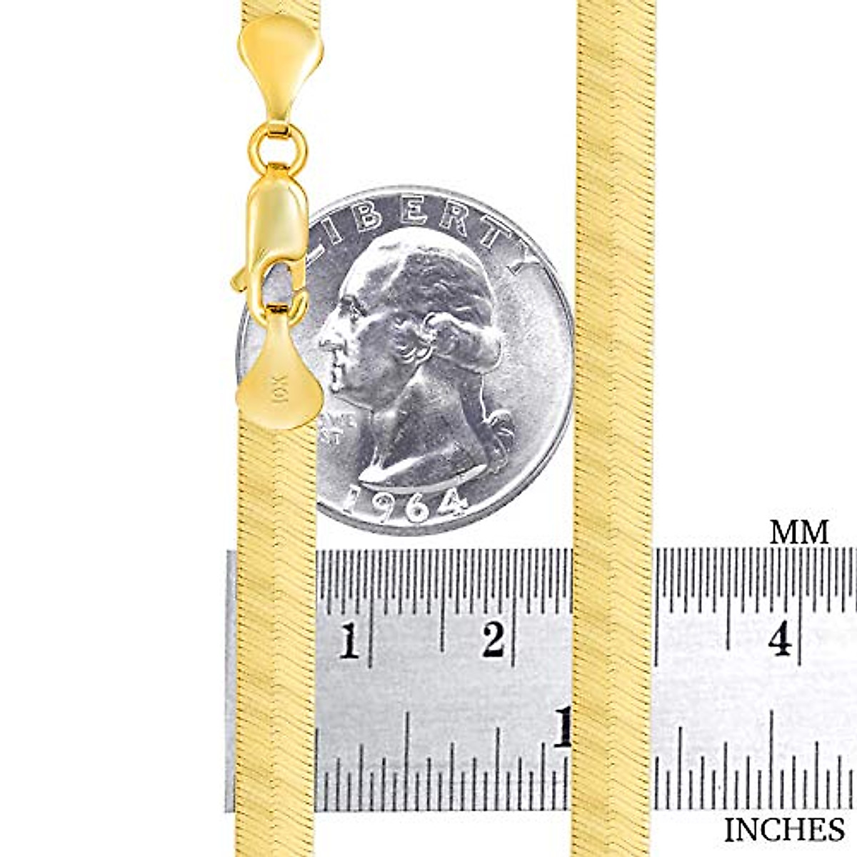 Nuragold 10k Yellow Gold 6mm Solid Herringbone Silky Flat High Polish Chain Necklace, Womens Mens Jewelry 16" 18" 20" 22" 24"