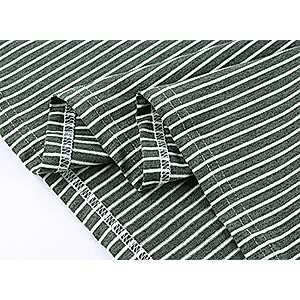 MEROKEETY Women's Short Sleeve Striped High Waist T Shirt Midi Dress with Pockets, Olive, Medium