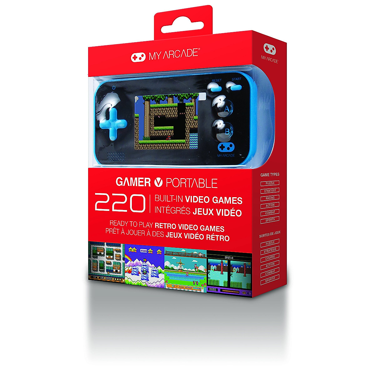 My Arcade Gamer V Portable - Handheld Gaming System - 220 Retro Style Games - Lightweight Compact Size - Battery Powered - Full Color Display - Volume Buttons - Blue