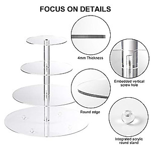 Cupcake Stand, 4-Tier Round Acrylic Cupcake Display Stand Dessert Tower Pastry Stand for Wedding Birthday Theme Party- 15.7 Inches (Transparent)