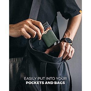 VULKIT Credit Card Holder Minimalist Slim Pop Up Wallet with Leather Slots RFID Blocking for Men and Women Holds 7 Cards and Notes Green