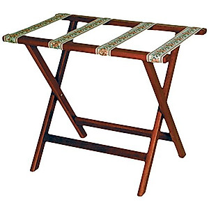 Wooden Mallet Deluxe Straight Leg Luggage Rack,Tapestry Straps, 20" H x 23.75" W x 15.5" D, Mahogany