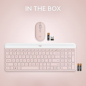 Logitech MK470 Slim Wireless Keyboard and Mouse Combo - Modern Compact Layout, Ultra Quiet, 2.4 GHz USB Receiver, Plug n' Play Connectivity, Compatible with Windows - Rose