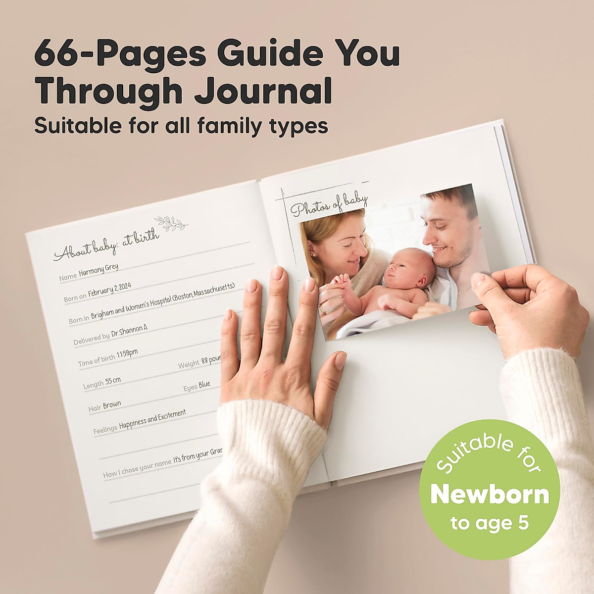 Baby Memory Book First 5 Years Journal - Modern Baby Milestone Book Hardcover 66 Pages, Baby’s First Year Book, Baby Book for Boys,Girls,Baby Photo Albums,Baby Scrapbook Album(Alpine White)